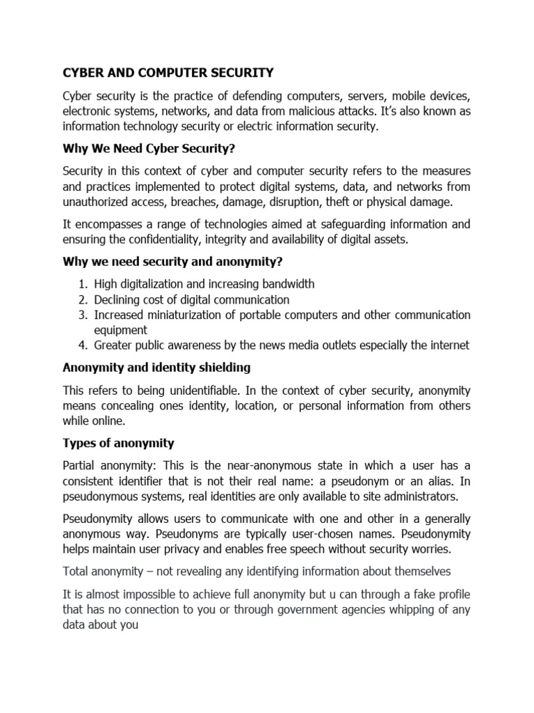 Cyber and Computer Security | PDF