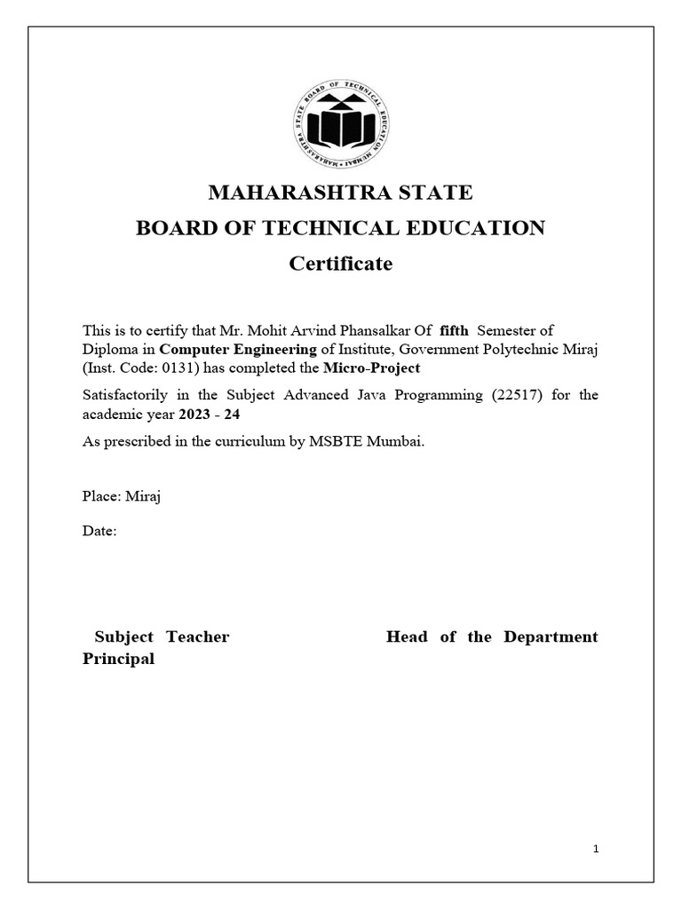 Maharashtra State Board of Technical Education Certificate | PDF