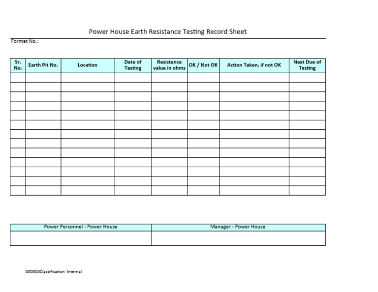 Earthpit Resistance Testing Recordsheet | PDF