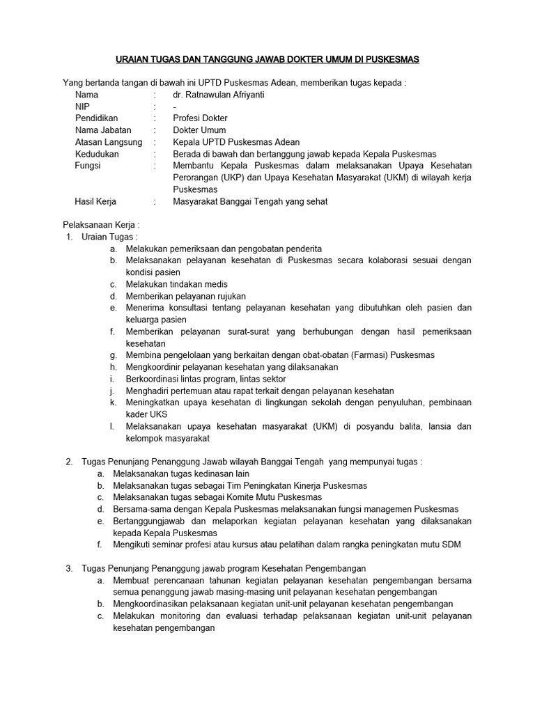 Uraian Tugas Dan Wewenang Dokter Umum | PDF | Kesehatan Holistik