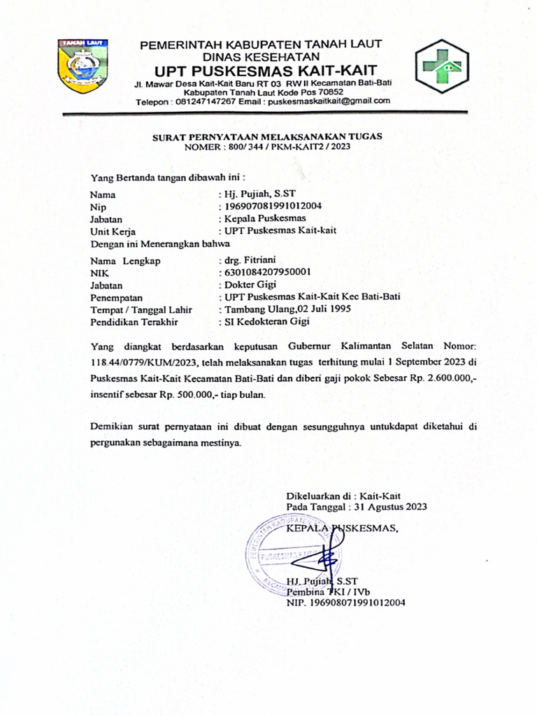 SPMT Puskesmas Kait Kait (Kab Tala) - DR | PDF