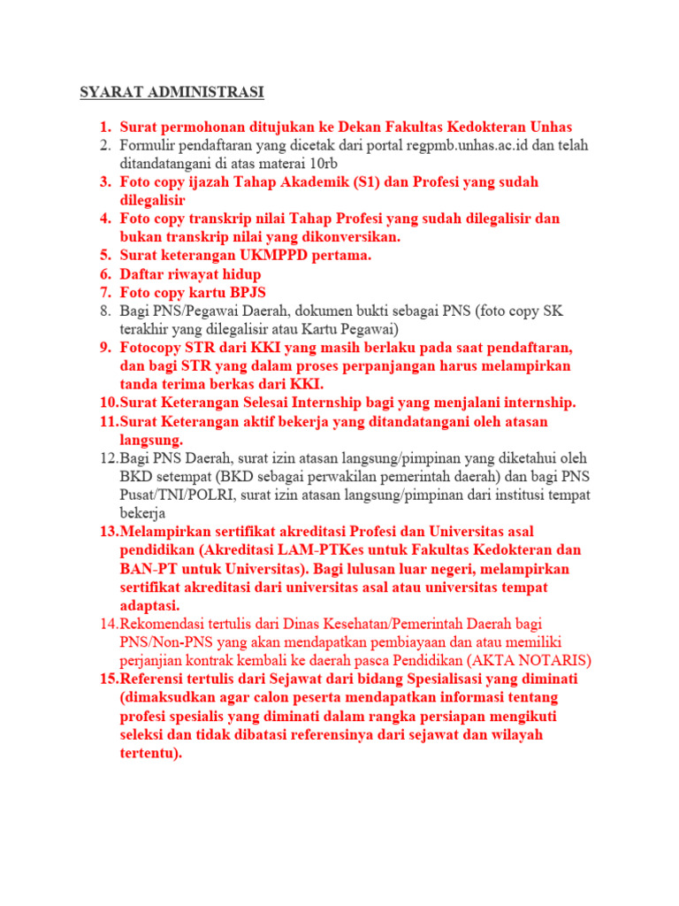 Syarat Administrasi Ppds Unhas 2023 | PDF
