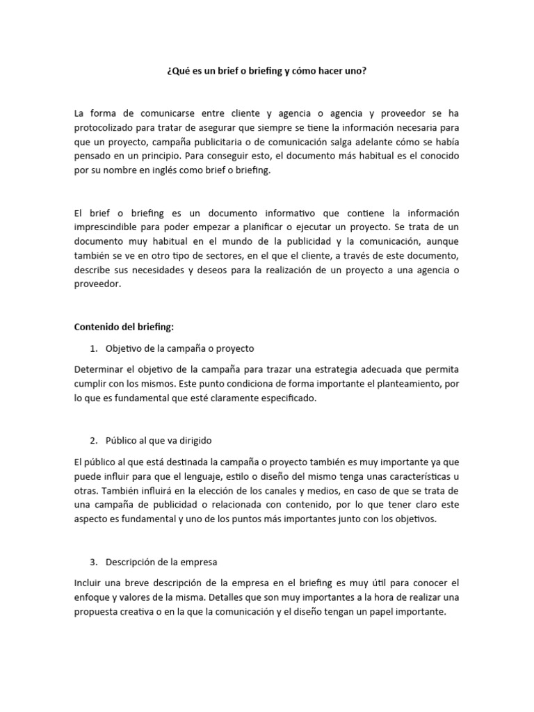 Qué Es Un Brief o Briefing y Cómo Hacer Uno | PDF