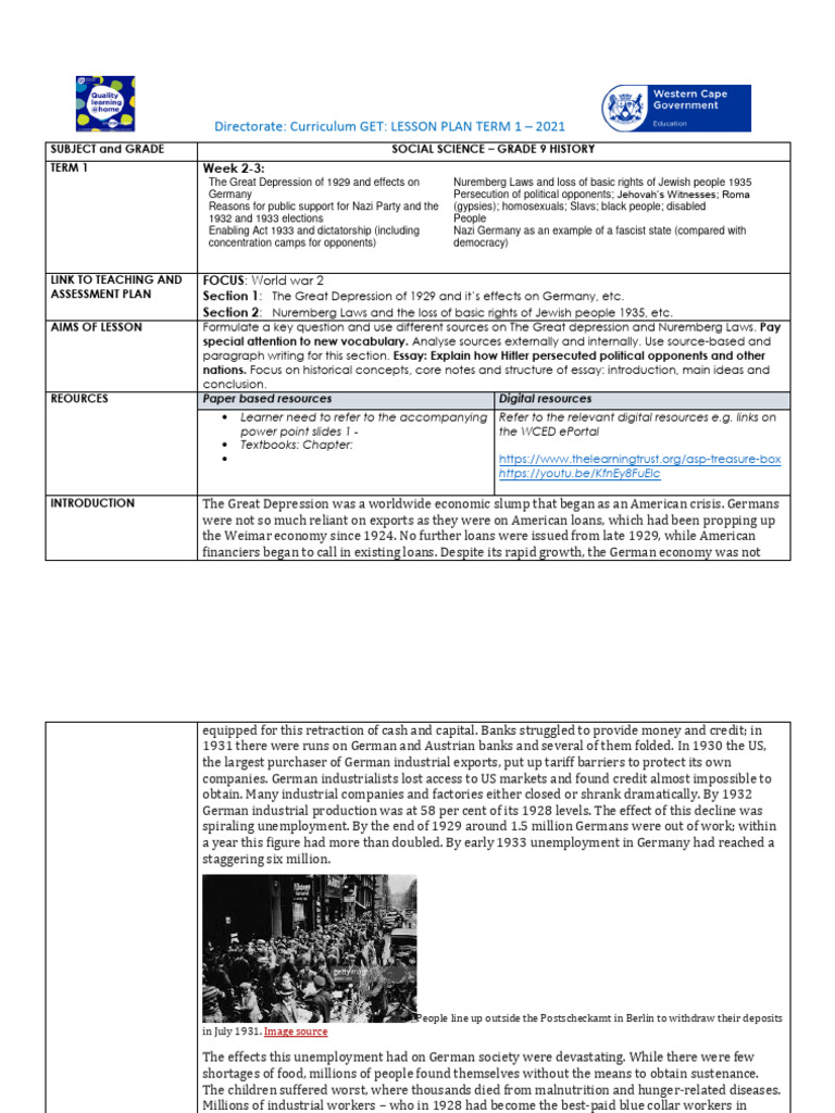 Lesson Plan SP Grade 9 SS History T1 W2 | PDF Lesson Plan SP Grade 9 SS History T1 W2 | PDF