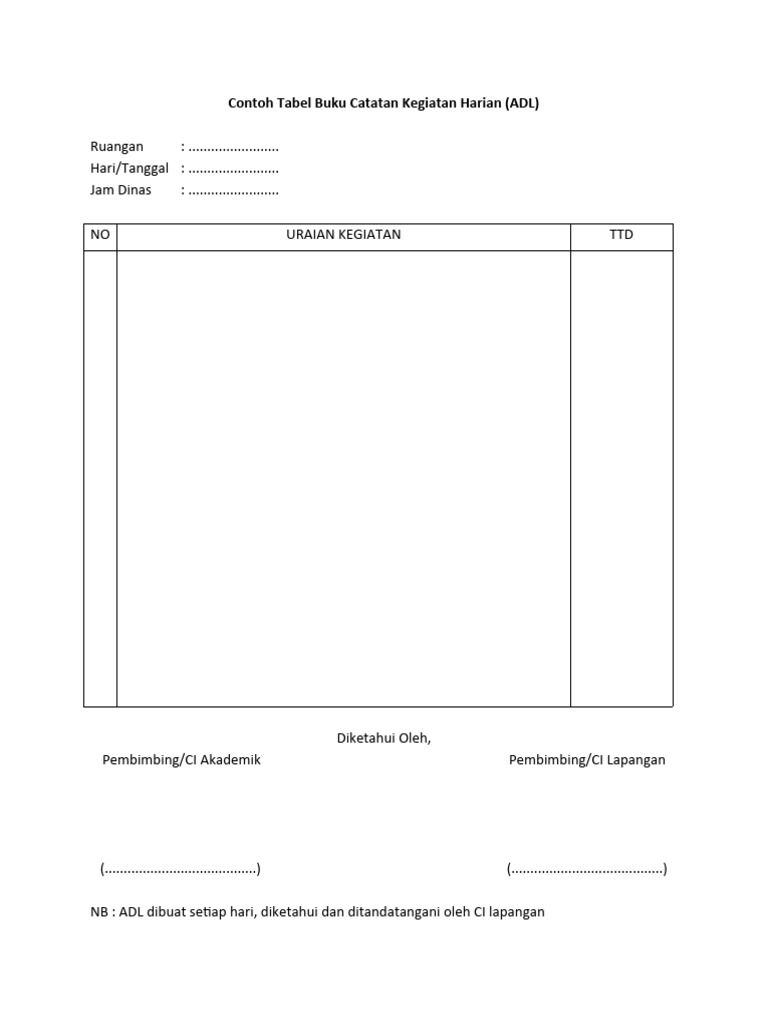Contoh Tabel Buku Catatan Kegiatan Harian | PDF