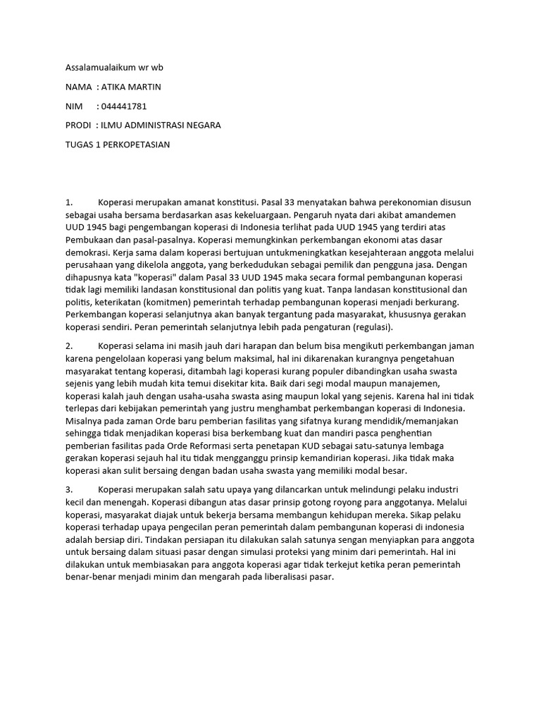 Tugas 1 Perkoperasian | PDF