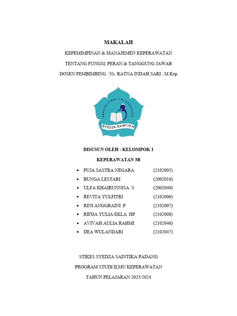 MAKALAH KEL 1 Manajemen & Kepemimpinan Keperawatan | PDF | Sains & Matematika