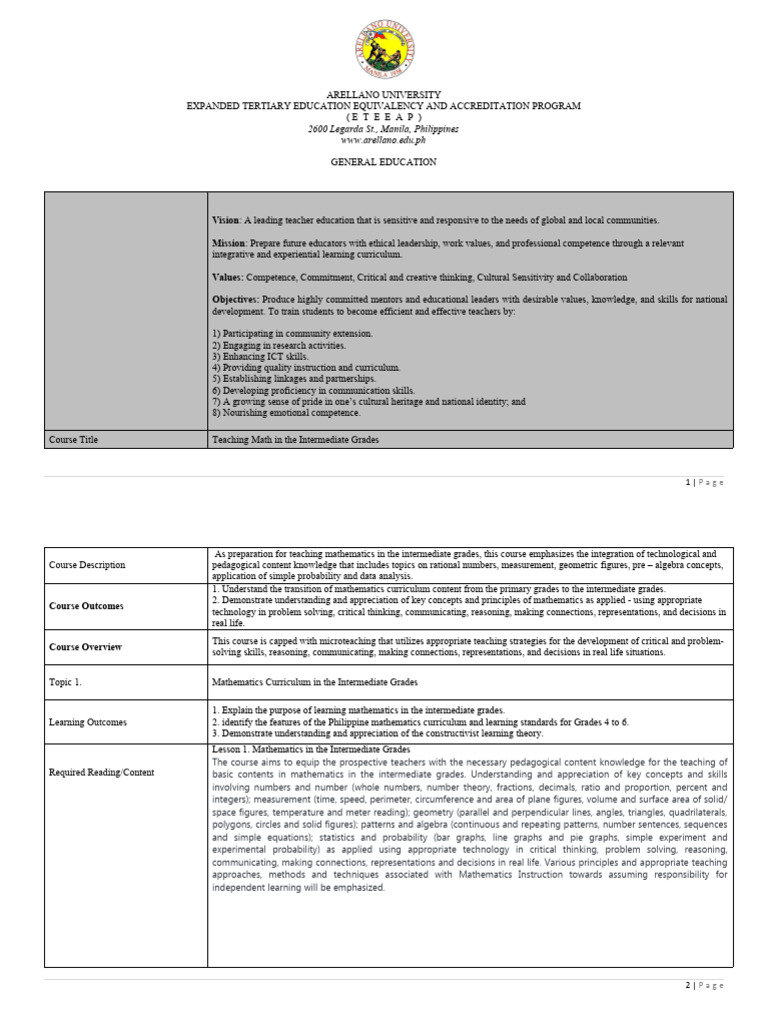 ETEEAP Educ. Teaching Mathematics in The Intermediate Grades Module DR Ener | PDF | Career ...