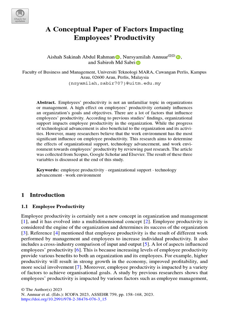 A Conceptual Paper of Factors Impacting Employees' Productivity | PDF