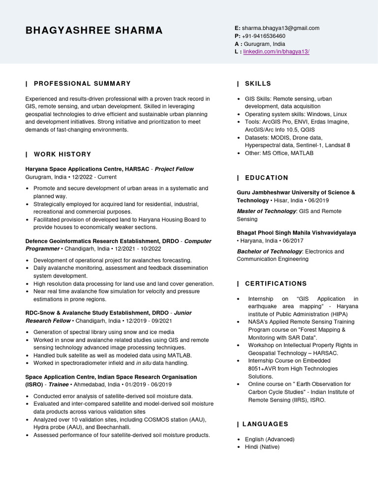 Resume Bhagyashree Sharma | PDF