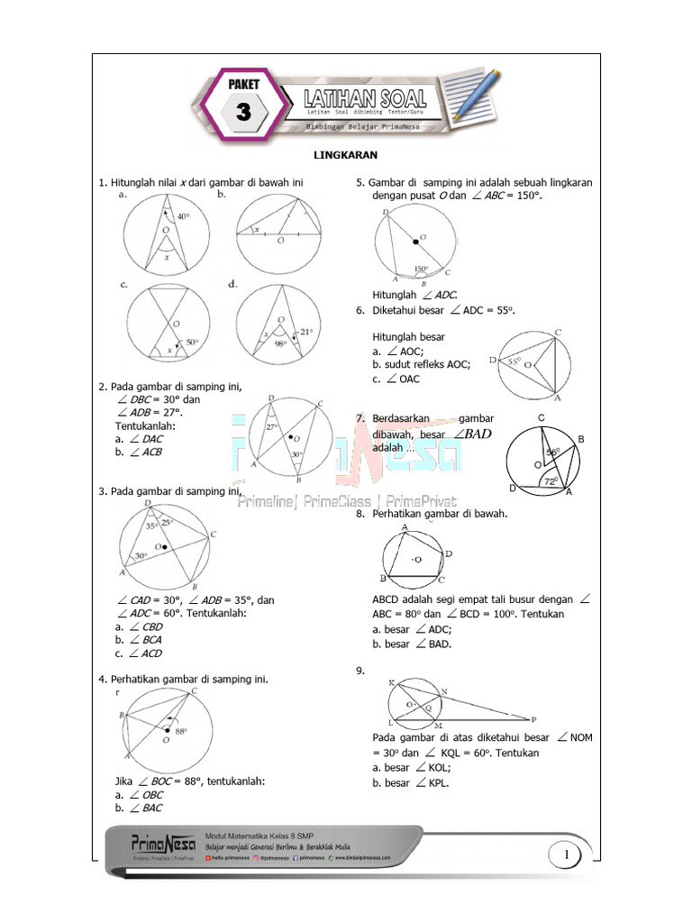 Mat Bab 7 Latihan Soal 3 Lingkaran | PDF