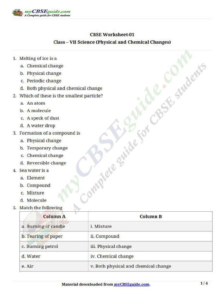 7 Science Worksheet ch6 1 | PDF