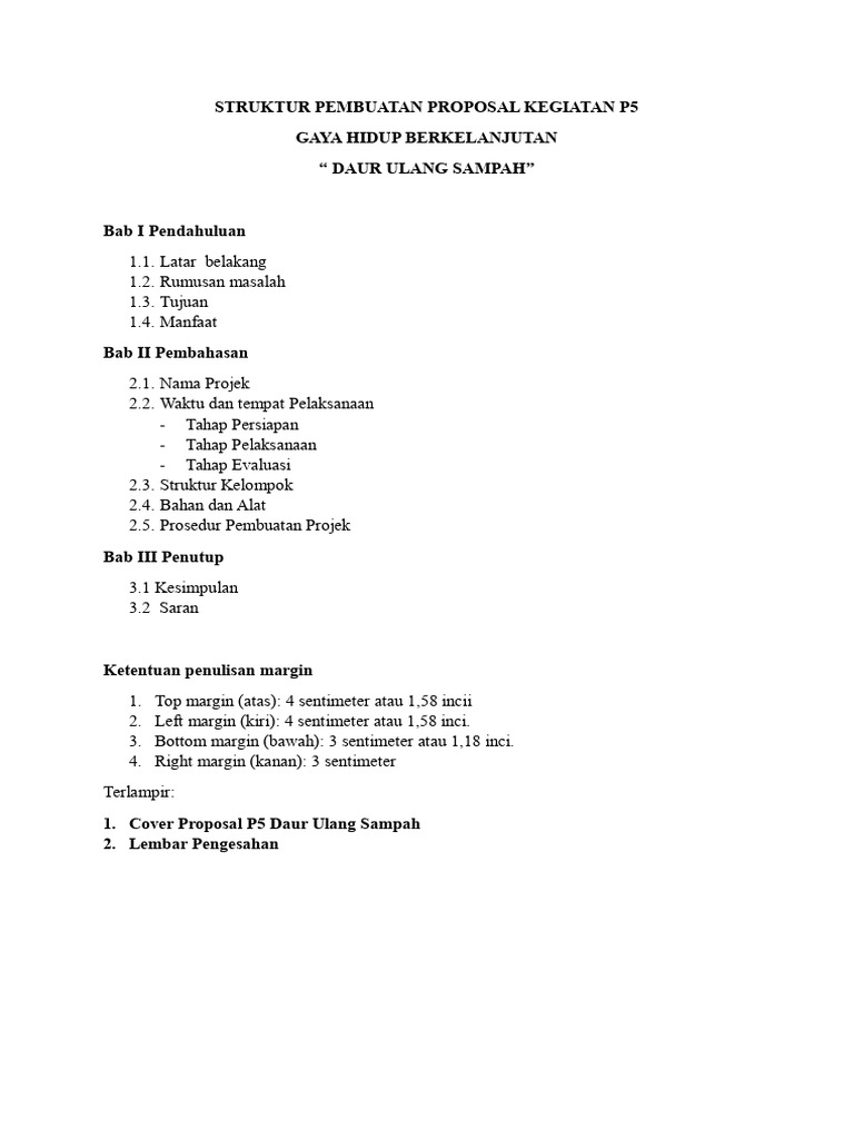 Struktur Pembuatan Proposal Kegiatan P5 Hidup Berkelanjutan | PDF