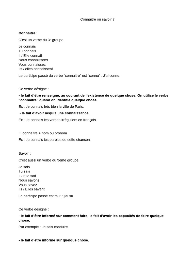 Connaitre vs Savoir : Guide Pratique | PDF | Poésie