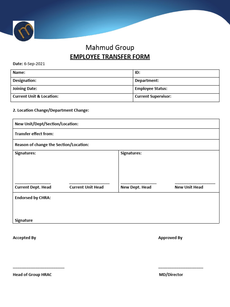 Employee Transfer Form | PDF