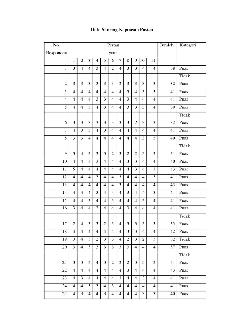 Data Skoring Kepuasan Pasien | PDF