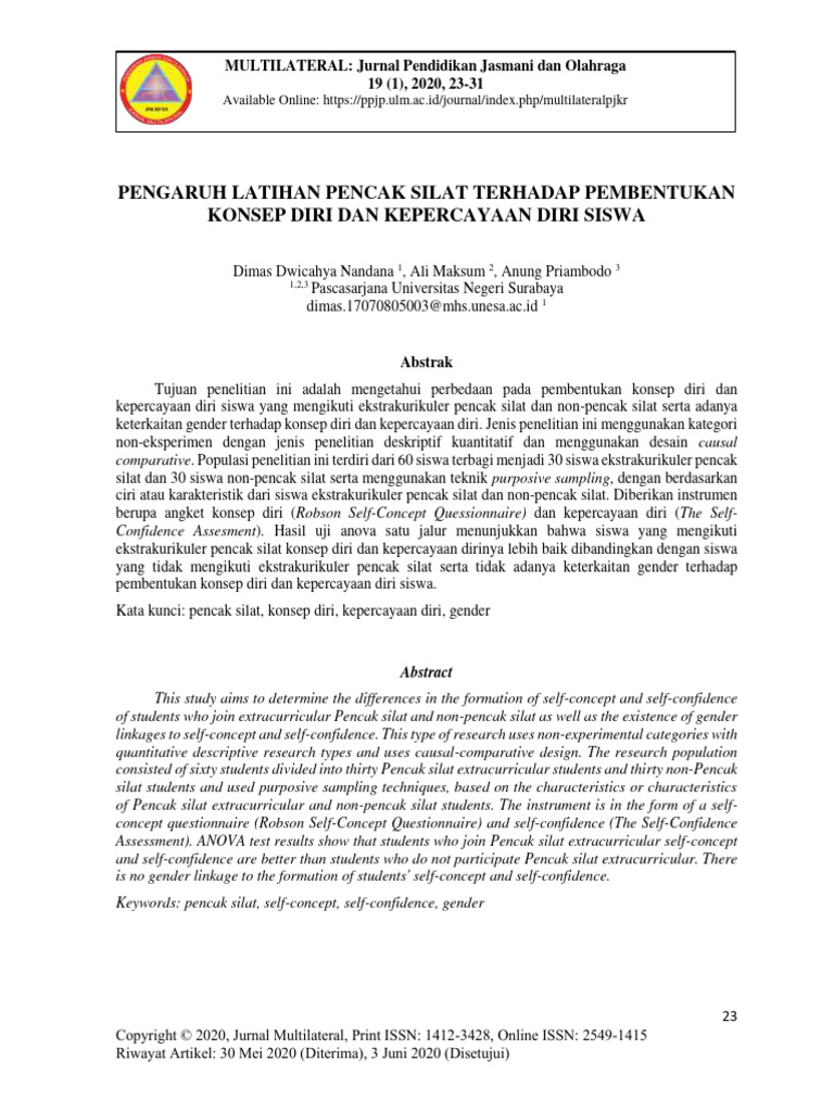 Pengaruh Latihan Pencak Silat Terhadap Pembentukan Konsep Diri Dan Kepercayaan Diri Siswa | PDF ...