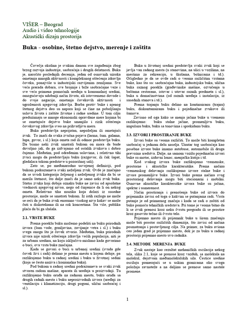 Buka - Osobine Stetno Dejstvo Merenje I Zastita | PDF