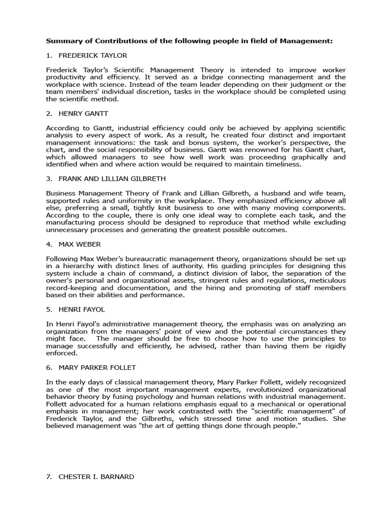 Key Contributors to Management Theory | PDF