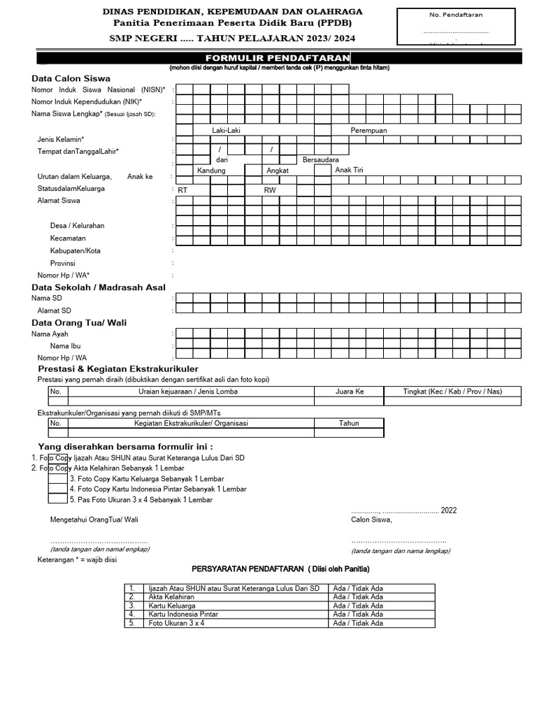Formulir PPDB SD Contoh | PDF