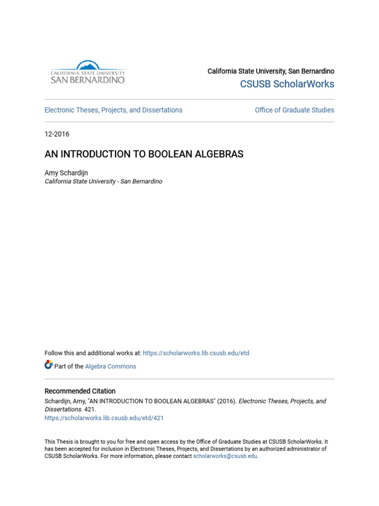 An Introduction To Boolean Algebras | PDF