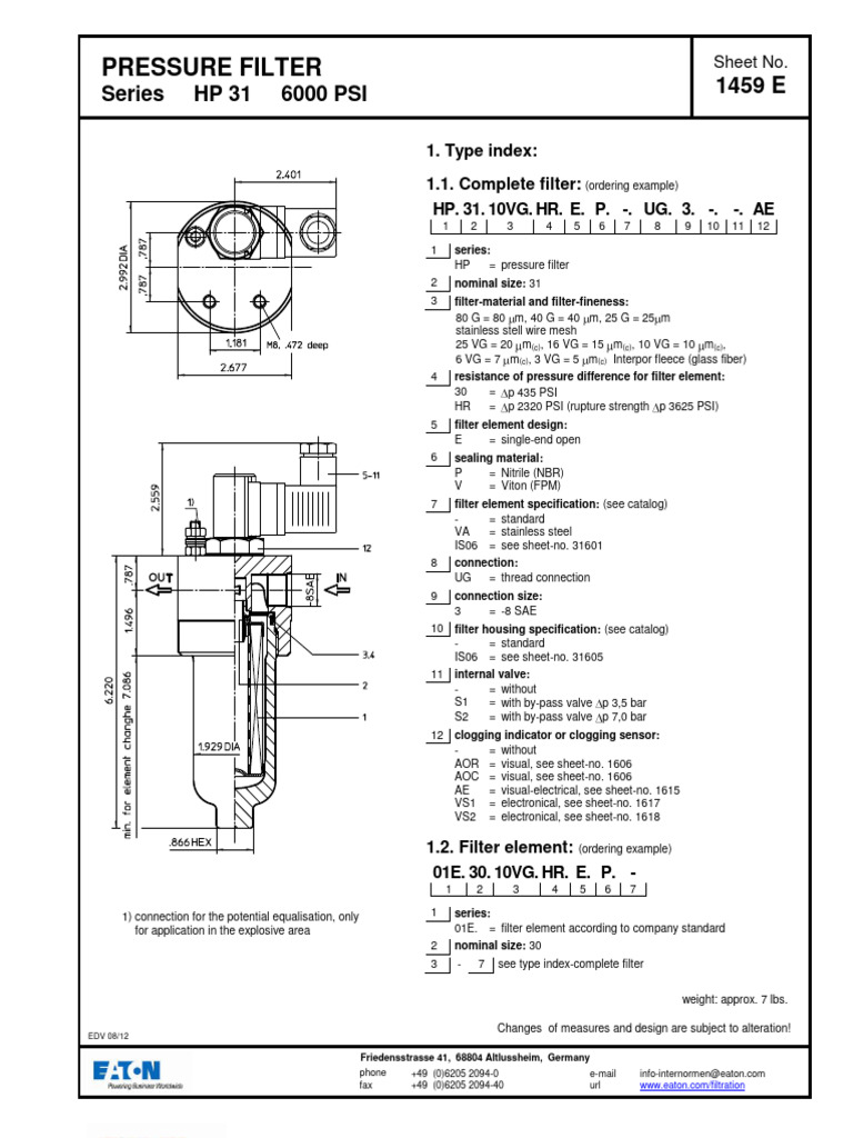 HP 31 Pressure Filter Specifications | PDF