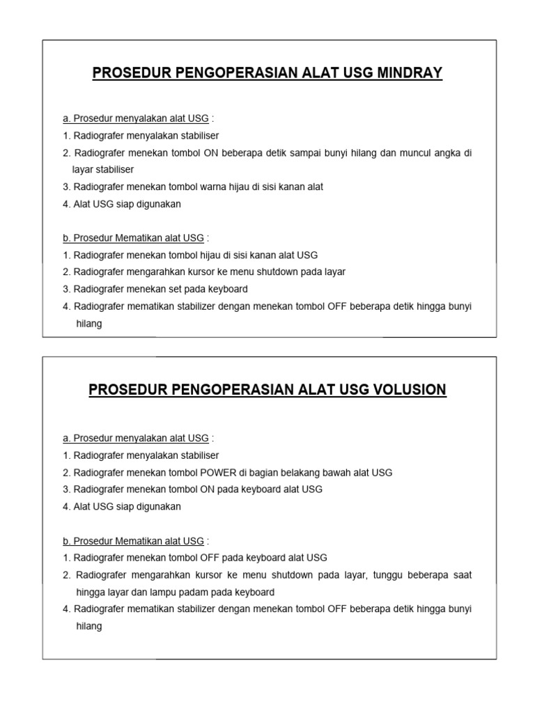 Prosedur Pengoperasian Alat Usg | PDF