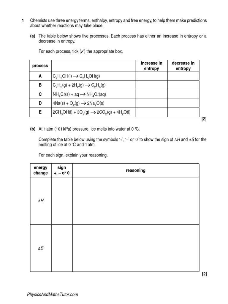 Enthalpy, Entropy & Free Energy 2 QP | PDF