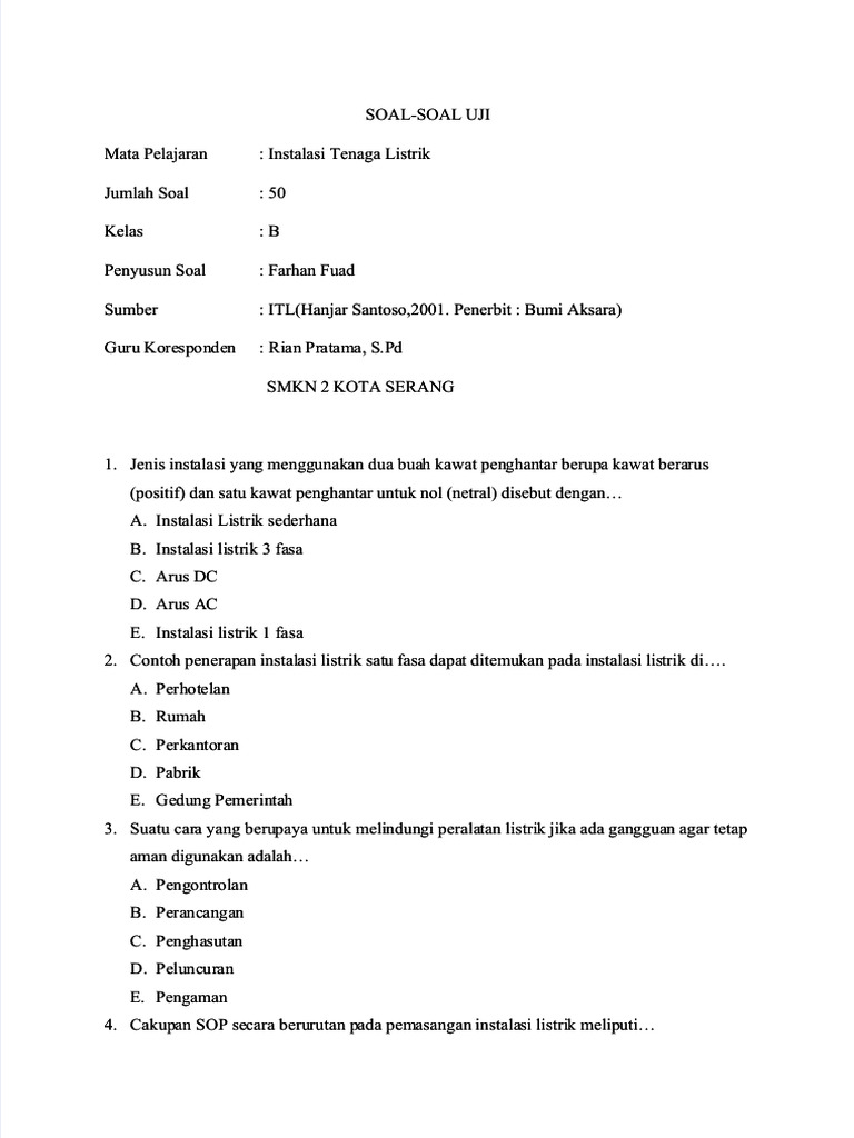 PDF Soal Soal Instalasi Tenaga Listrik Compress | PDF PDF Soal Soal Instalasi Tenaga Listrik Compress | PDF