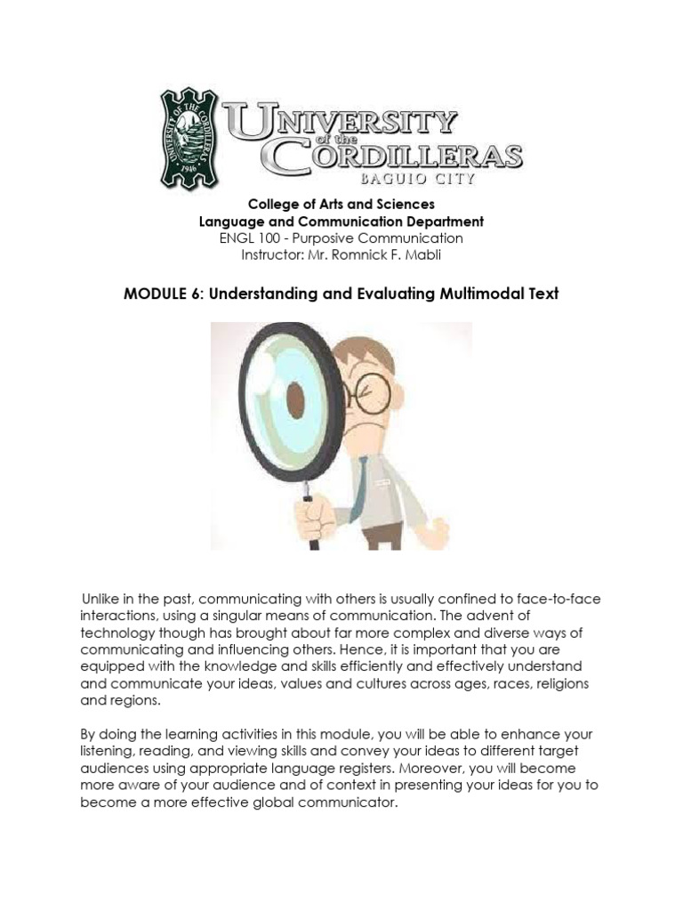 Module 6 Evaluating Multimodal Texts | PDF Module 6 Evaluating Multimodal Texts | PDF