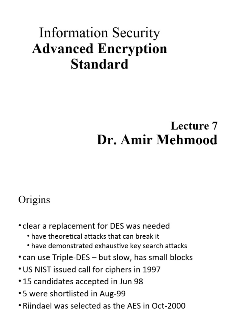 INS Lecture7 AES Updated | PDF | Computers | Technology & Engineering