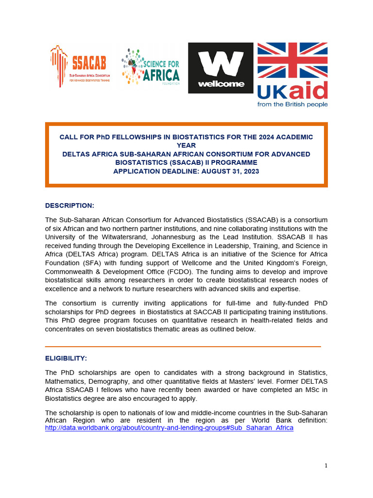 PHD Fellowship Advert DELTAS Africa SSACAB II Final | PDF