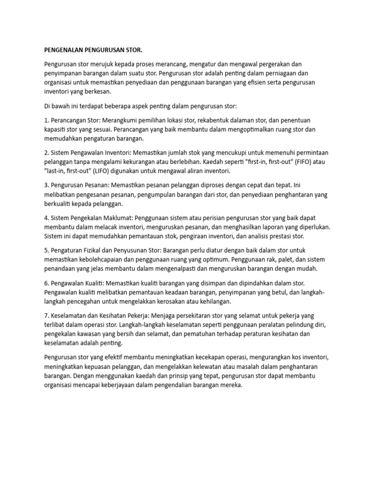 Pengurusan Stor | PDF