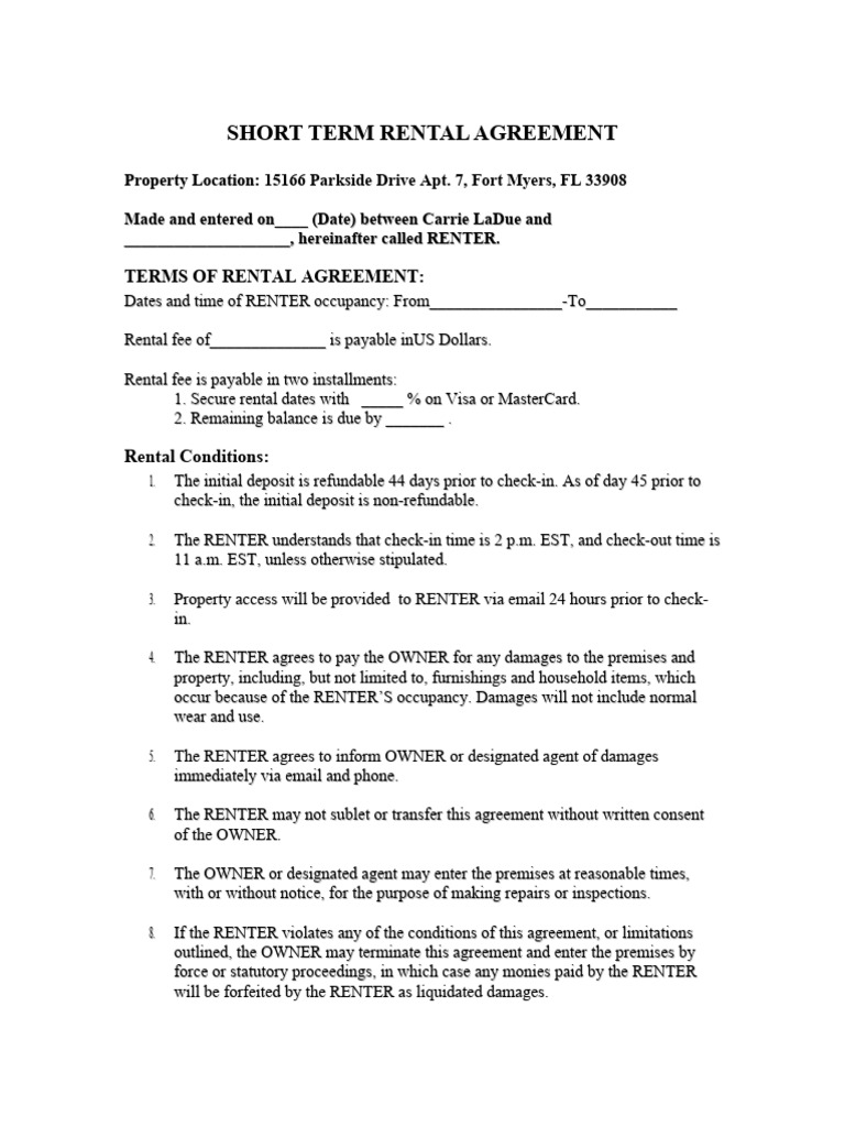 Short-Term Rental Terms | PDF