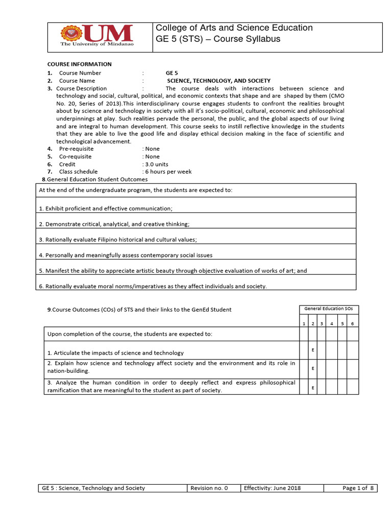 GE-5-STS-SYLLABUS Revised | PDF
