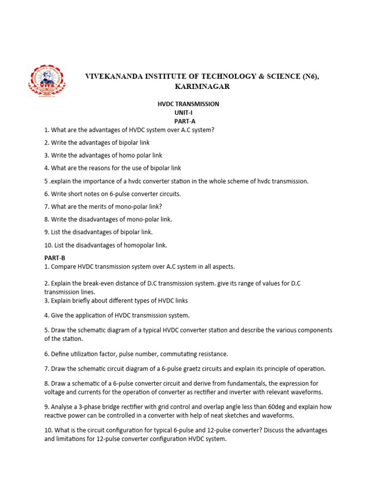 HVDC Question Bank 2023 | PDF