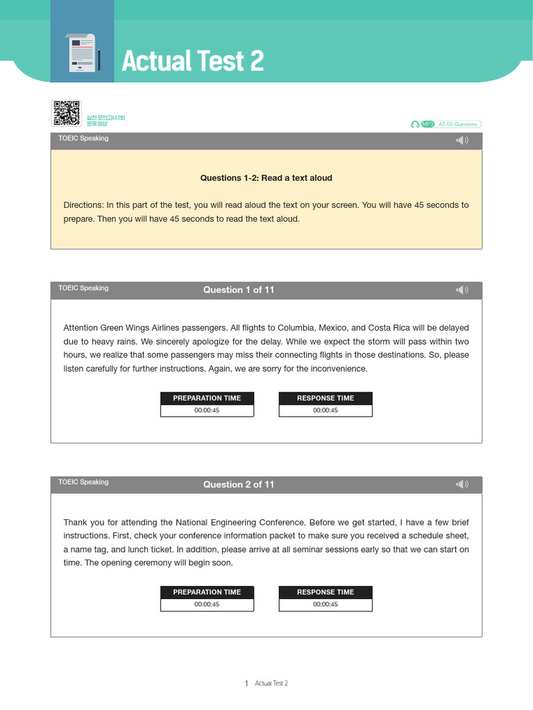 TOEIC Speaking Test Sample Questions | PDF