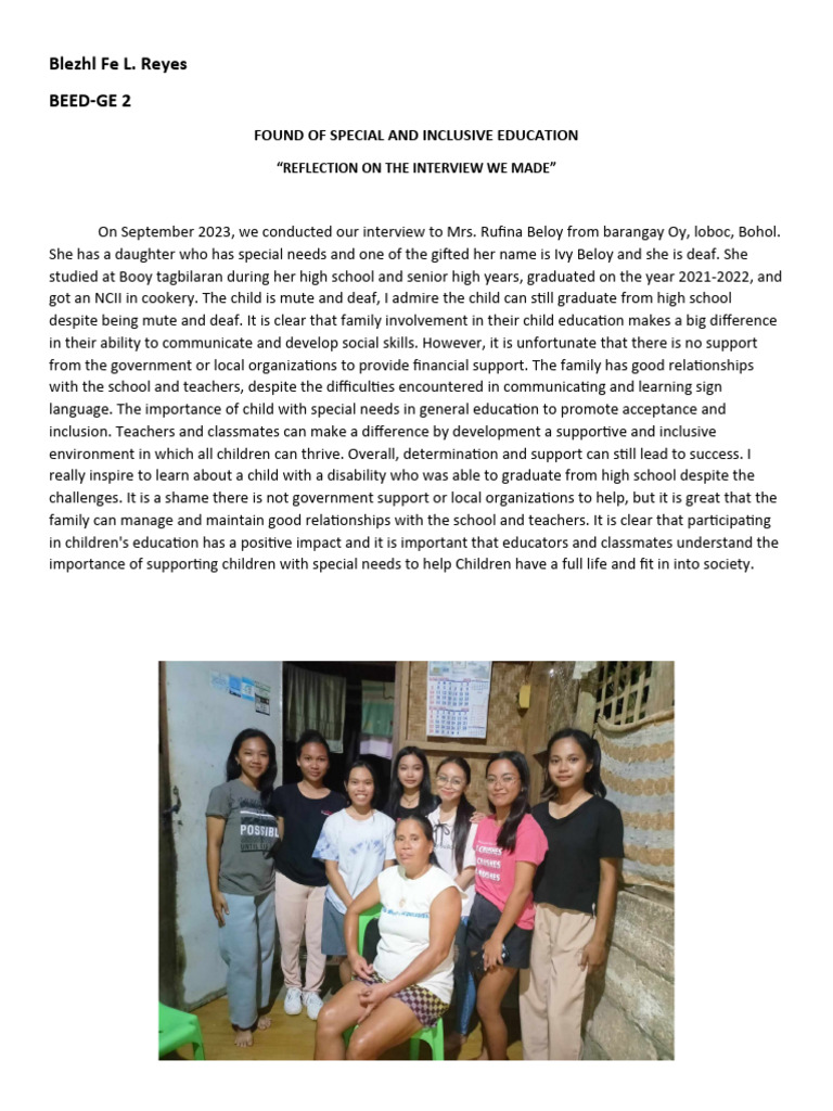 Reflection on Special Needs Education | PDF | Social Science | Wellness