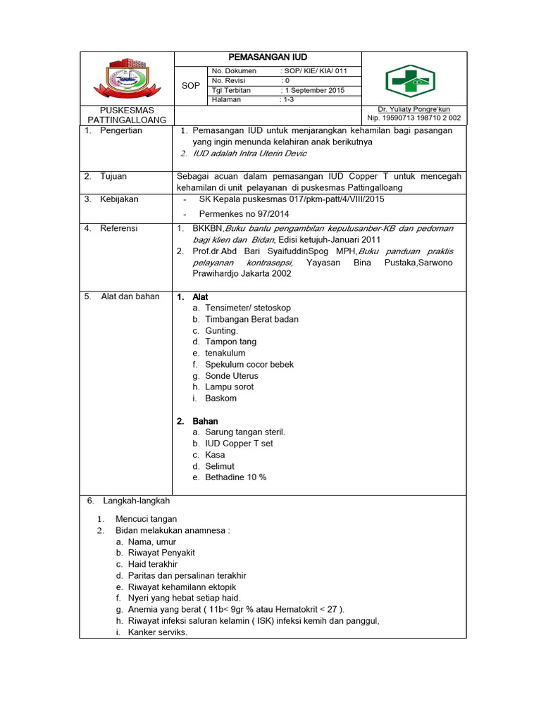 Sop Pemasangan Iud | PDF