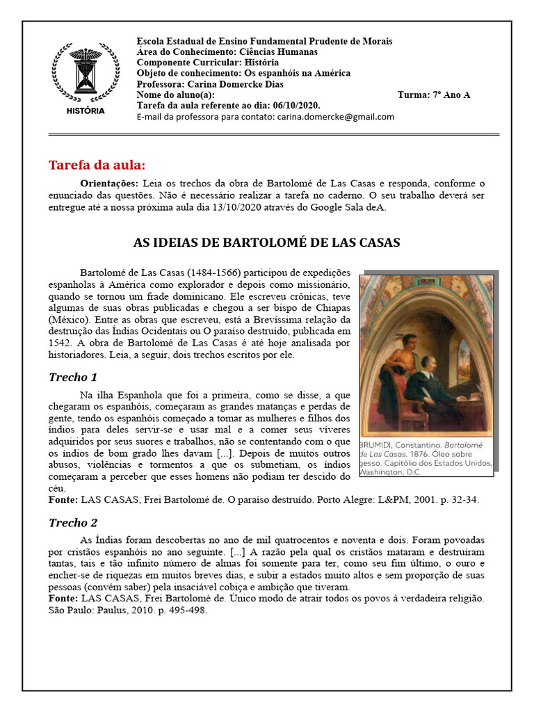 História - Os Espanhóis Na América - Tarefa | PDF
