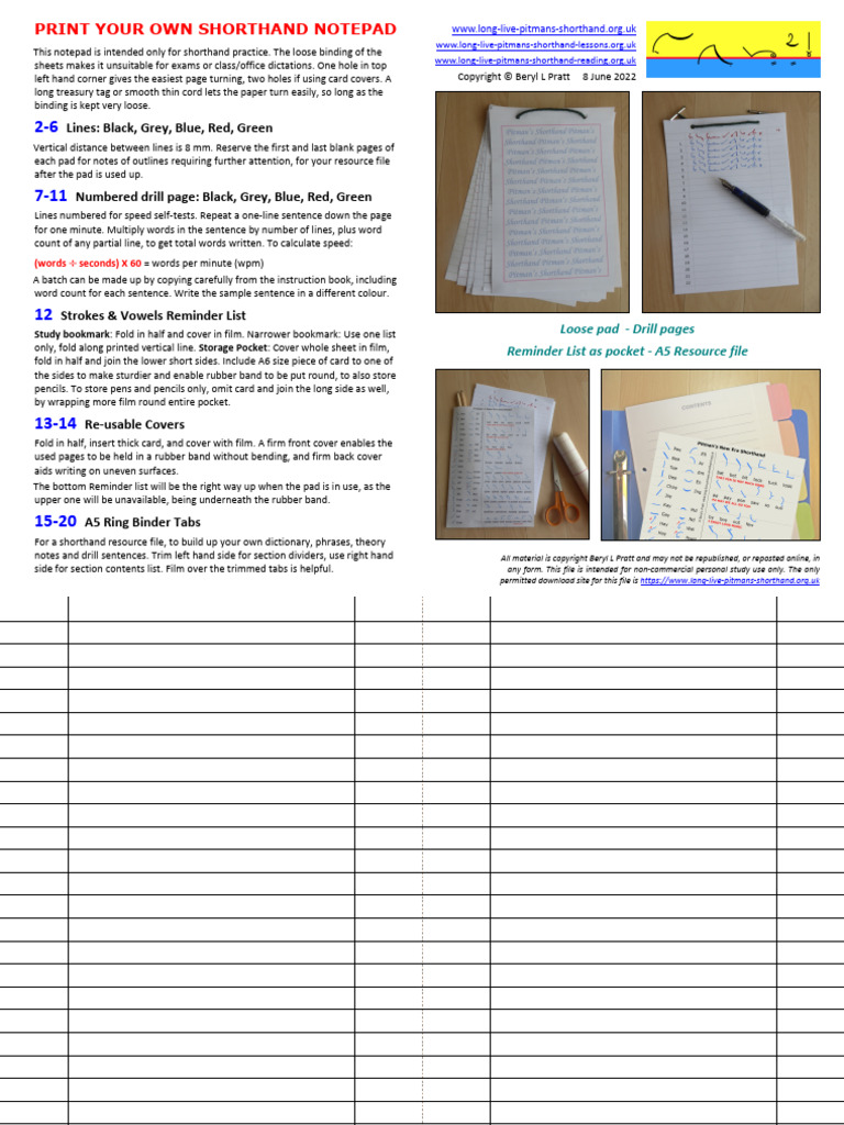 Print Your Own Shorthand Notepad Long Live Pitmans Shorthand | PDF ...