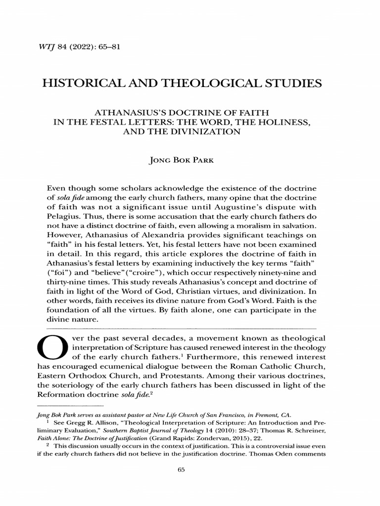Athanasius's Doctrine of Faith in The Festal Letters | PDF