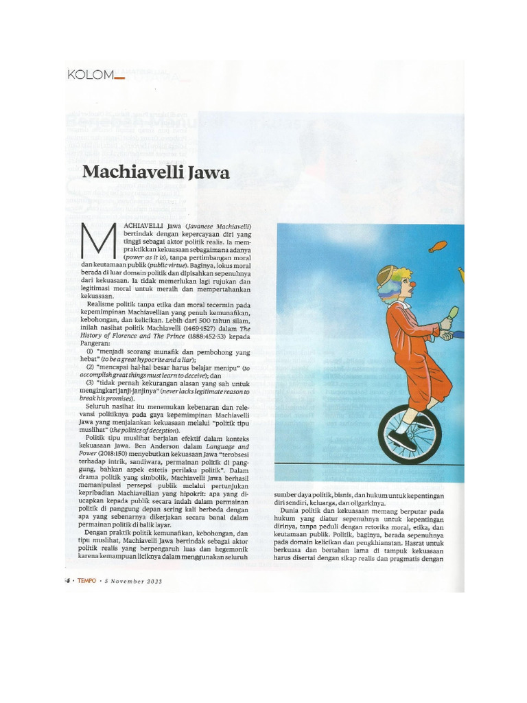 Sukidi Machiavelli Jawa-Tempo 5 November 2023 | PDF