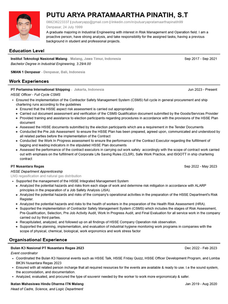 CV - Putu Arya Pratamaartha Pinatih, S.T | PDF | Computers