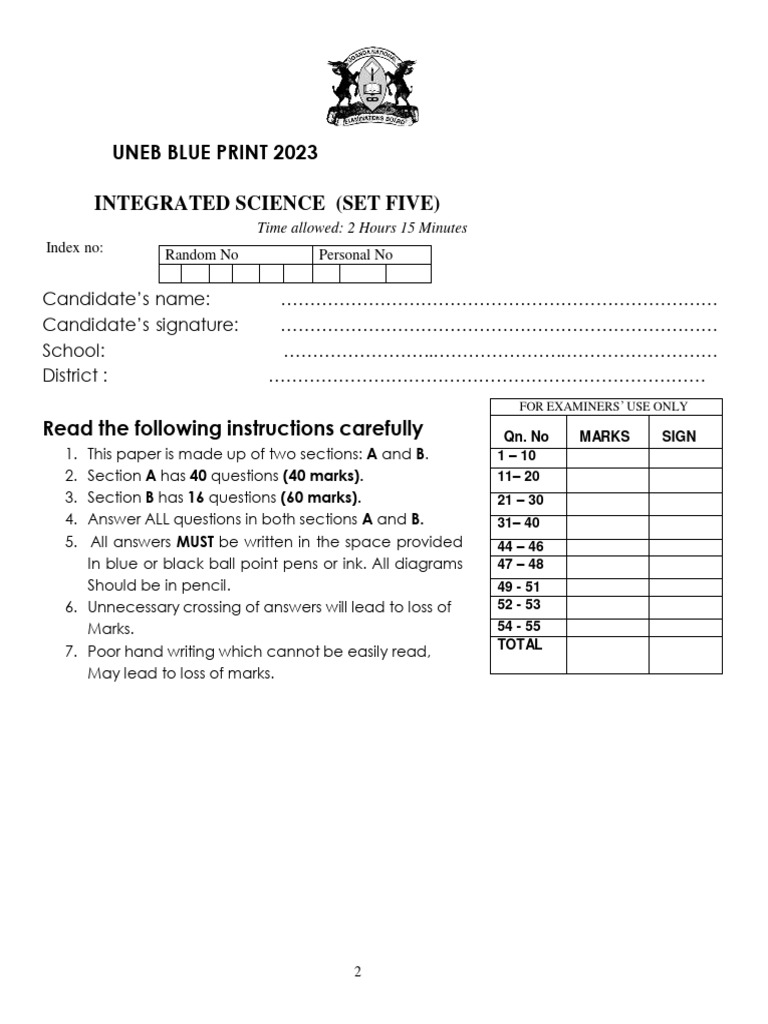 Uneb Blue Print 2023 Science p.7 | PDF