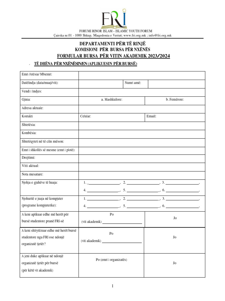 Formulari Bursa Per Nxene | PDF