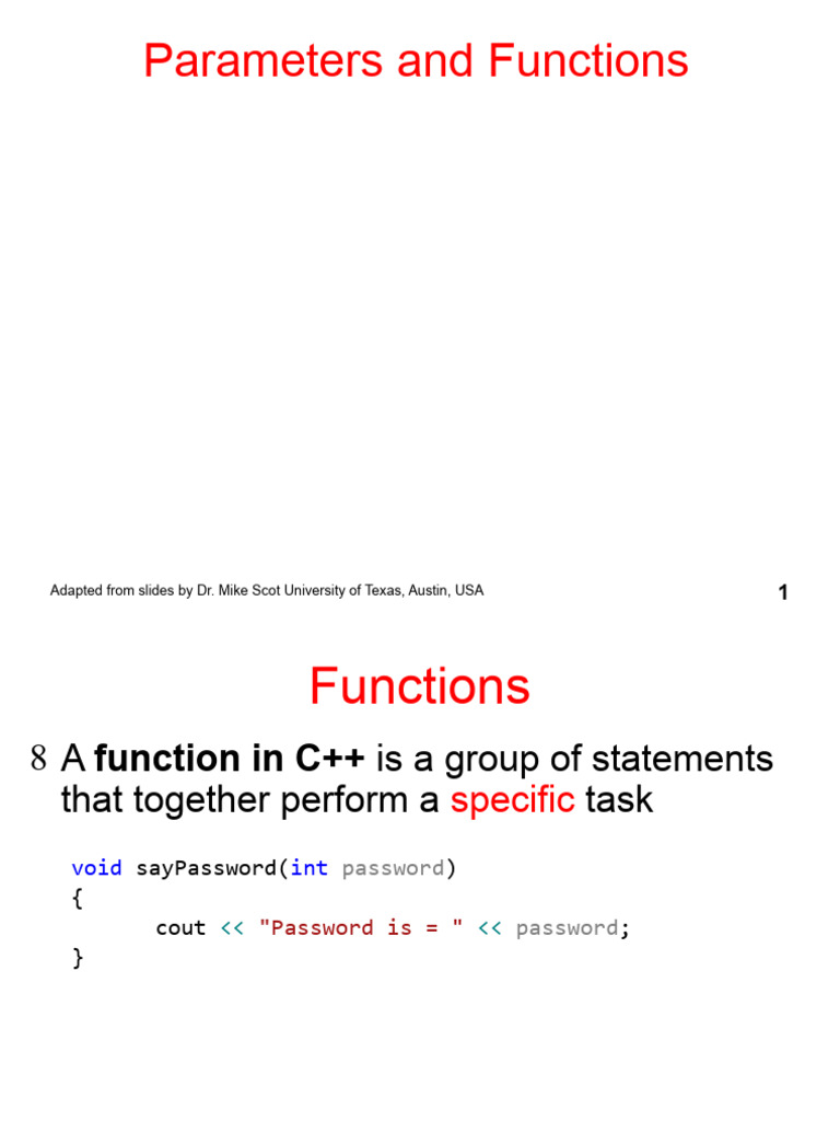 Lec4 Parameters Return Values | PDF | Teaching Methods & Materials | Computers