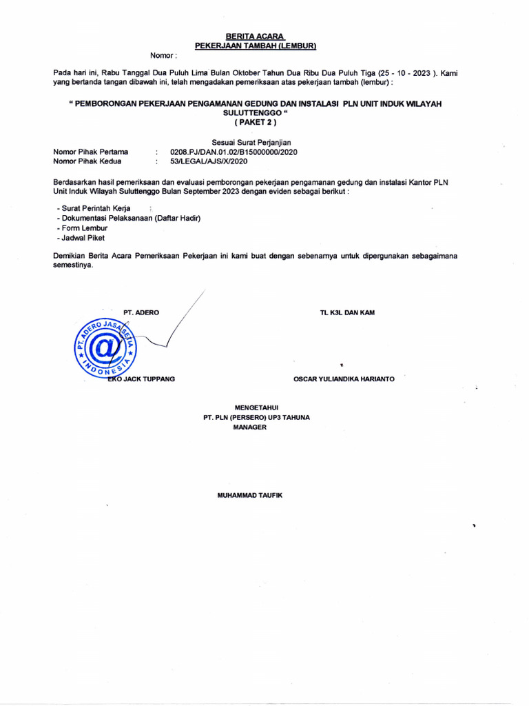 Ba Lembur Up3 Tahuna September 2023 | PDF