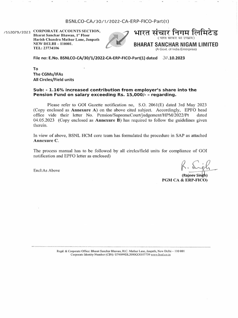 EPF 1.16 PC Incresed Contribution 30102023 | PDF