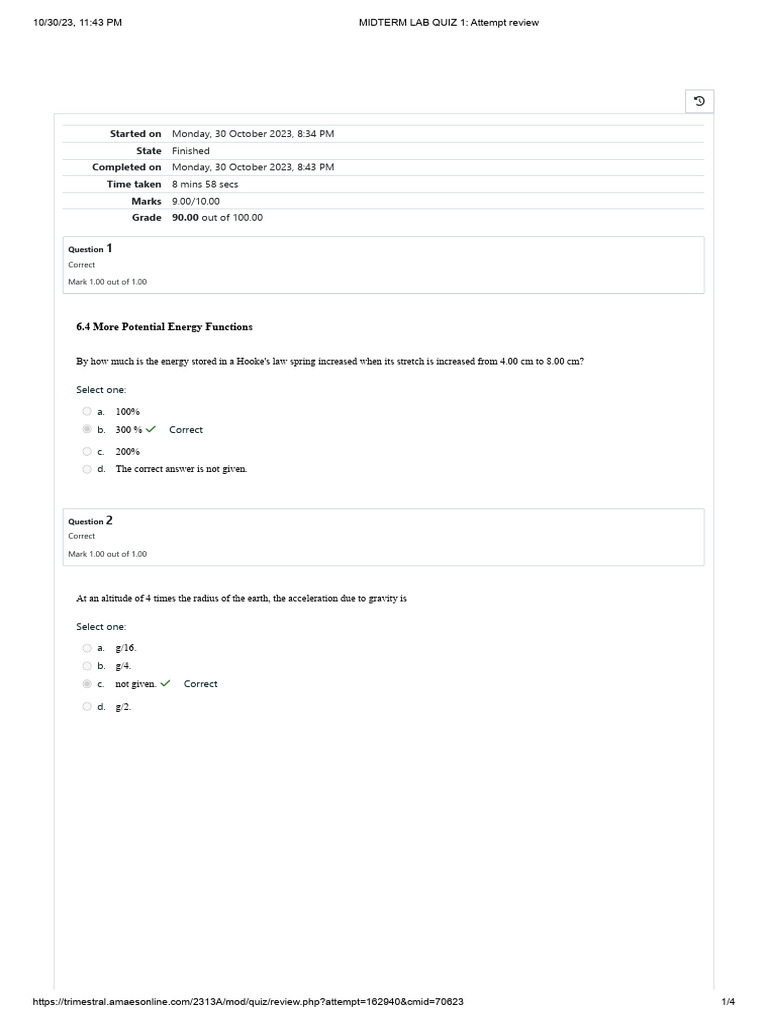 Midterm Lab Quiz 1 - Attempt Review 90% | PDF